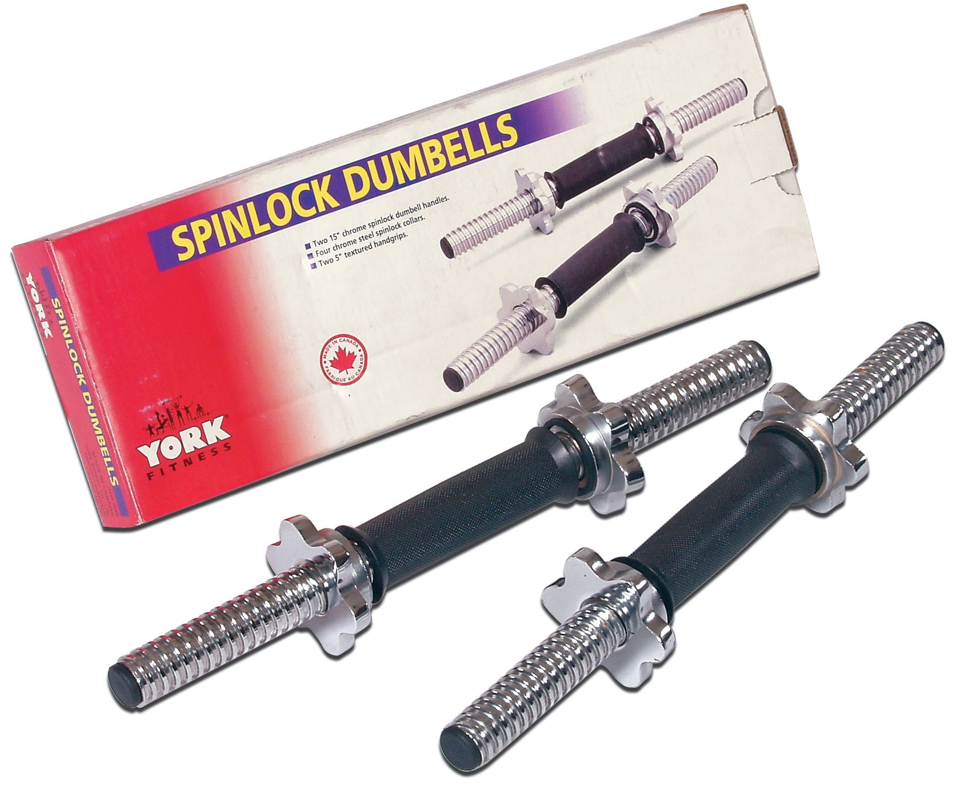 15" Tubular Spinlock Dumbbell Handles w/ Chrome Collars | York Barbell